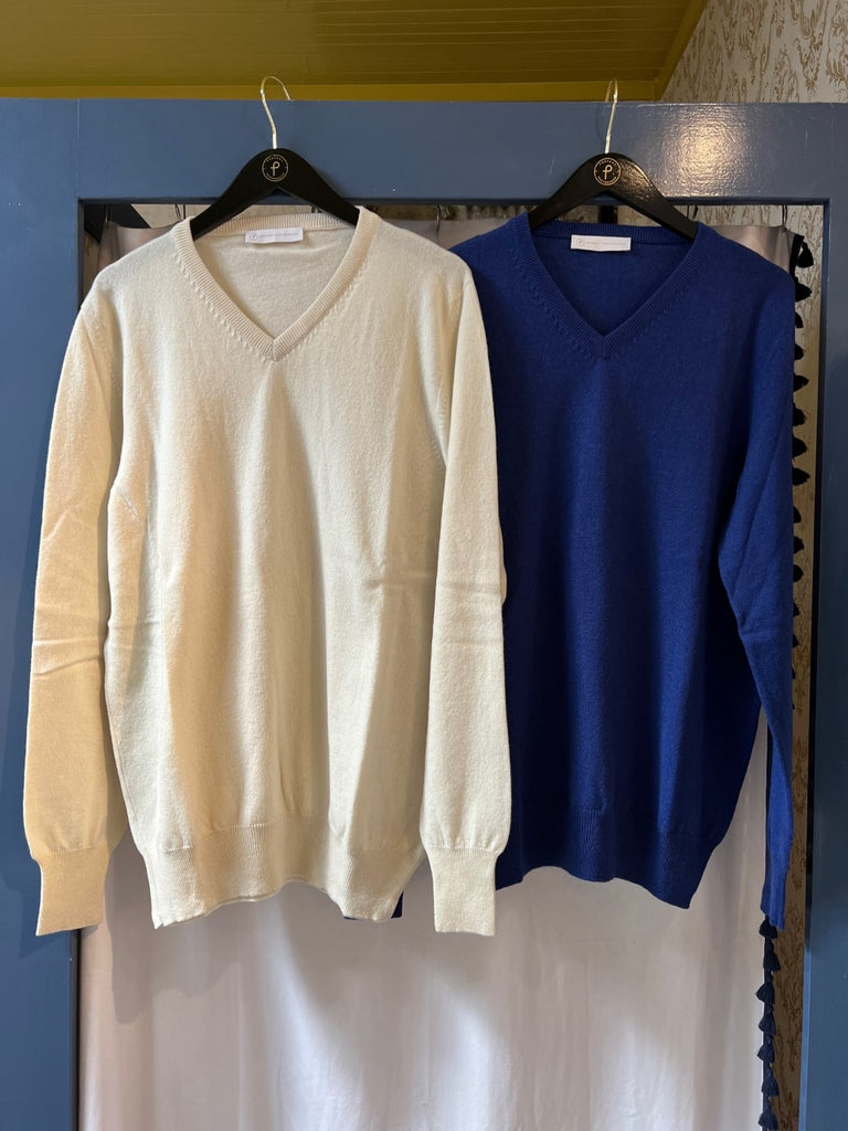 Italian Cashmere V-Neck in Atlantis Blue by The Perfect Provenance Lux