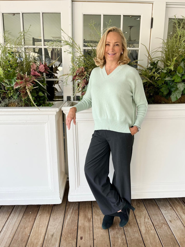 Italian Cashmere V-Neck in Sherbert Green by The Perfect Provenance Lu