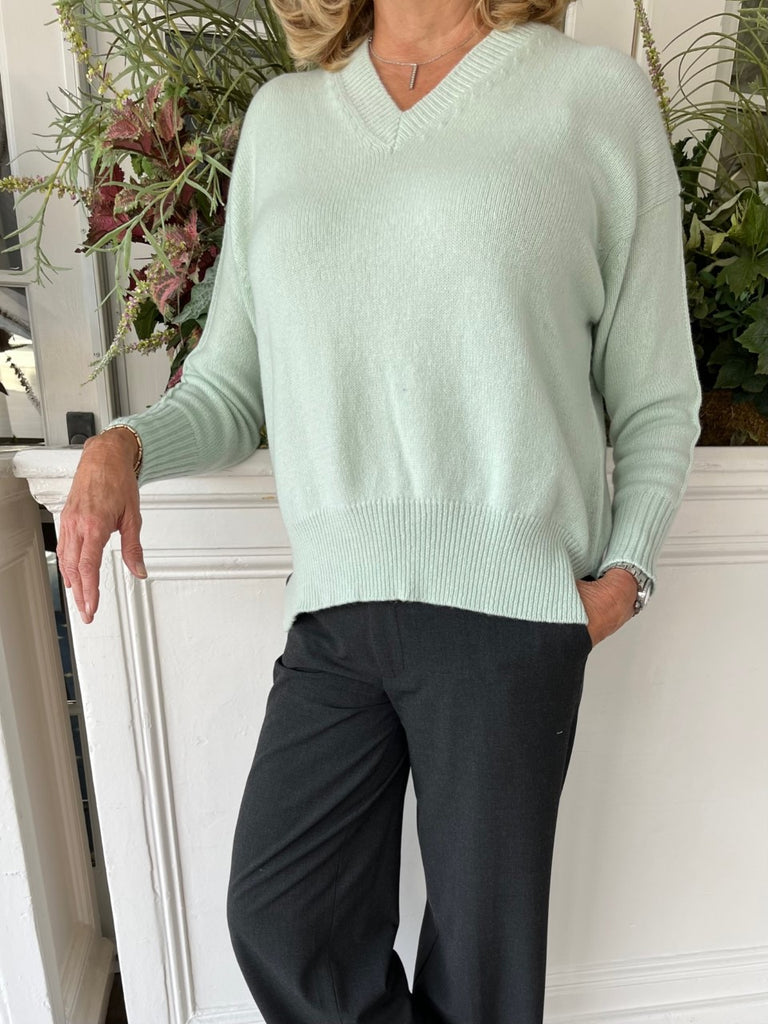Italian Cashmere V-Neck in Sherbert Green by The Perfect Provenance Lu